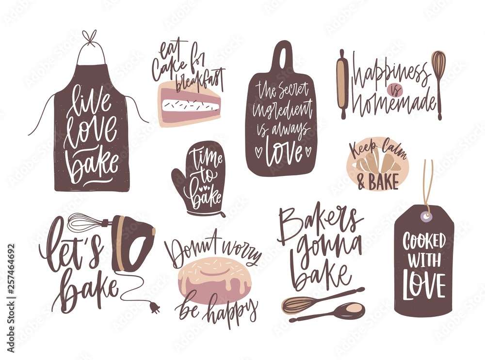 Set of motivational slogans handwritten with cursive font decorated by ...