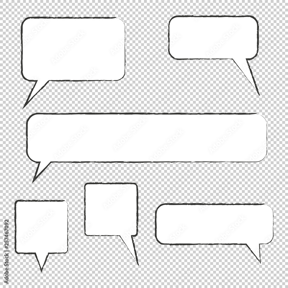 Set of hand drawn speech bubbles. Transparent background. Square chat ...