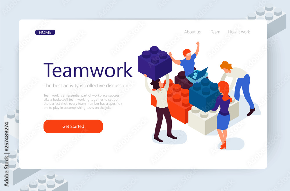 Web page template of teamwork. Business concept. Isometric flat 3d ...