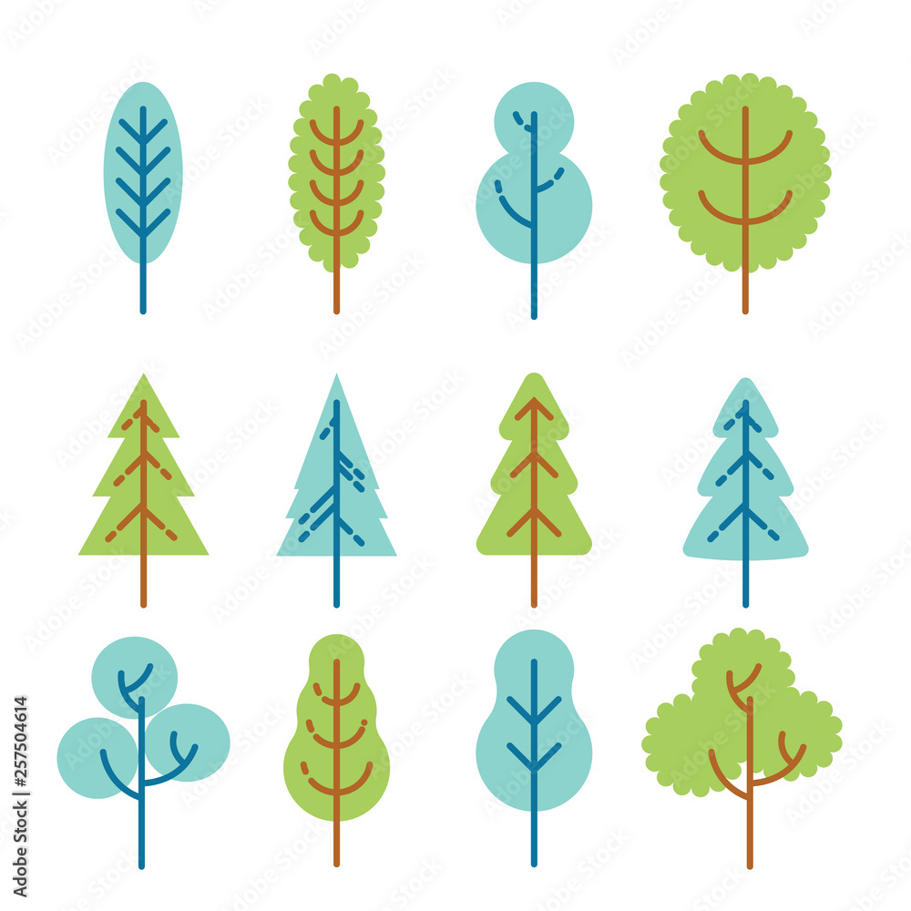 Isolated flat vector trees set. Isolated on white background, can be ...