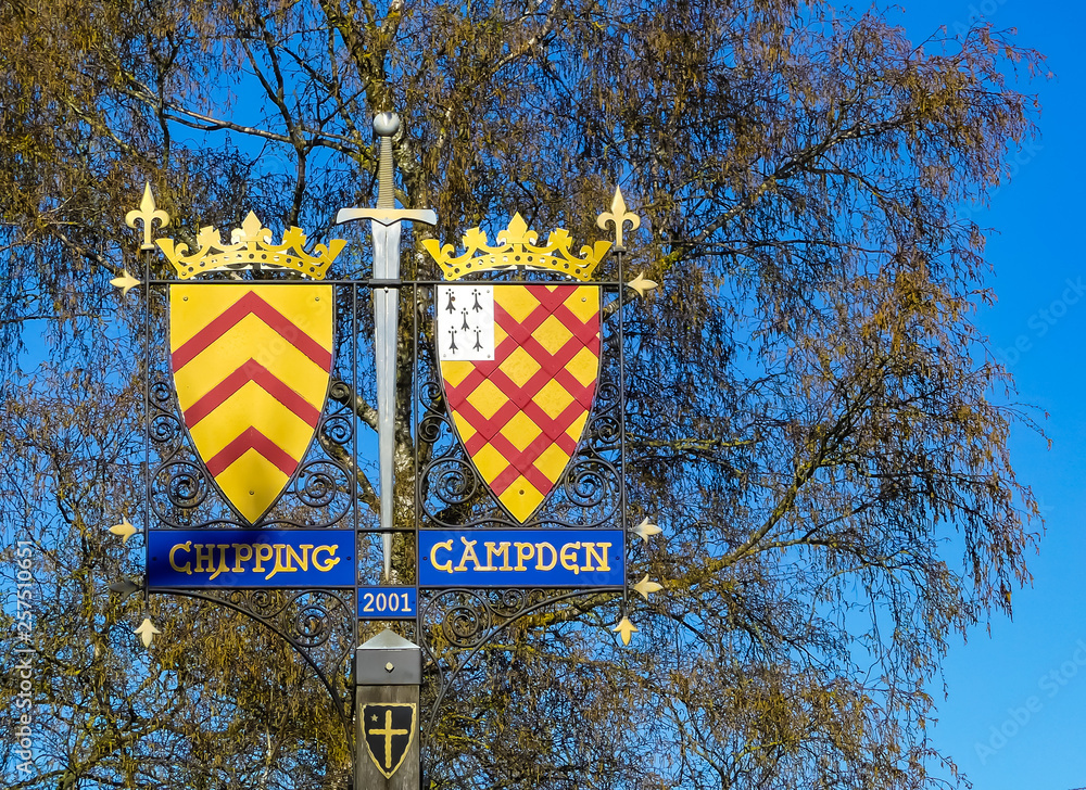 The colourful Public heraldic town sign of Chipping Campden was ...