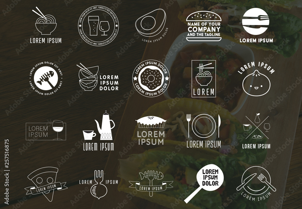 Black and White Food Logo Layout Icon Set Stock Template | Adobe Stock