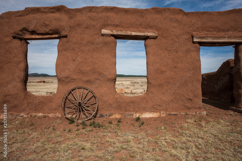 Adobe remains with wall and windows, Fort Union, New Mexico, USA Stock ...