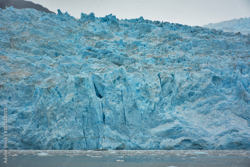 Detail for the ice wall of the Aialik glacier. Melting of glaciers ...