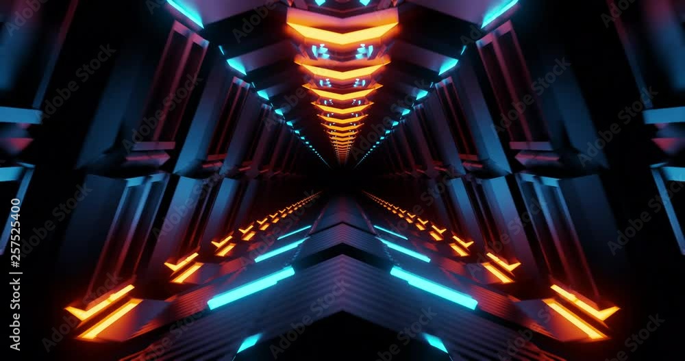 4K seamless loop flying into spaceship tunnel, sci-fi spaceship ...