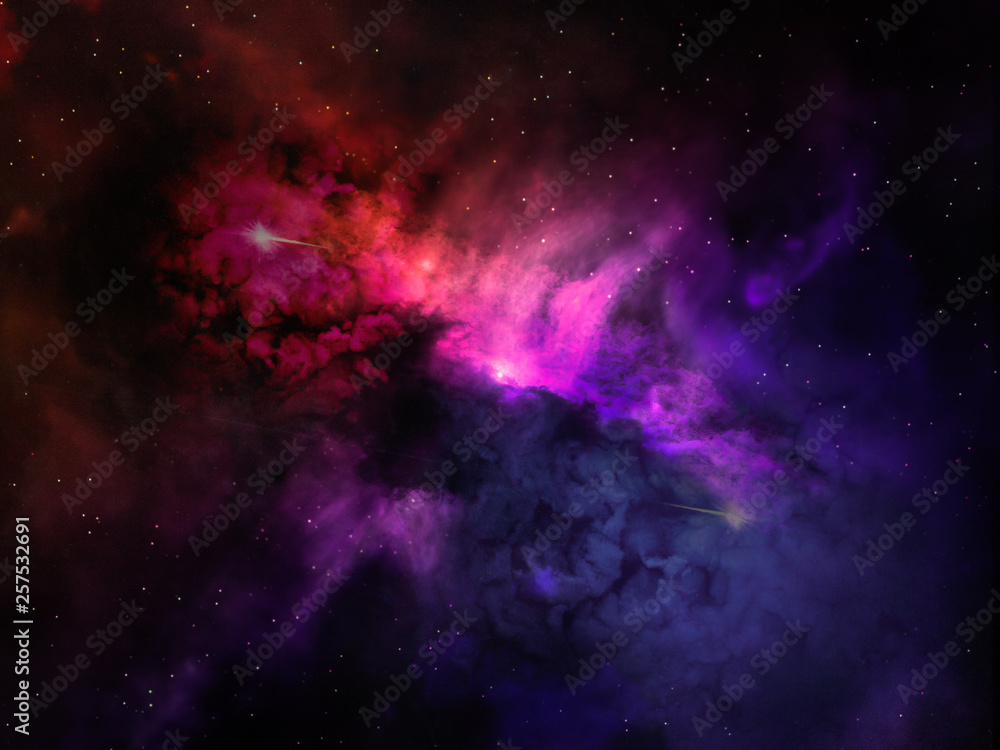 Landscape background of fantasy alien galaxy with purple red and blue ...