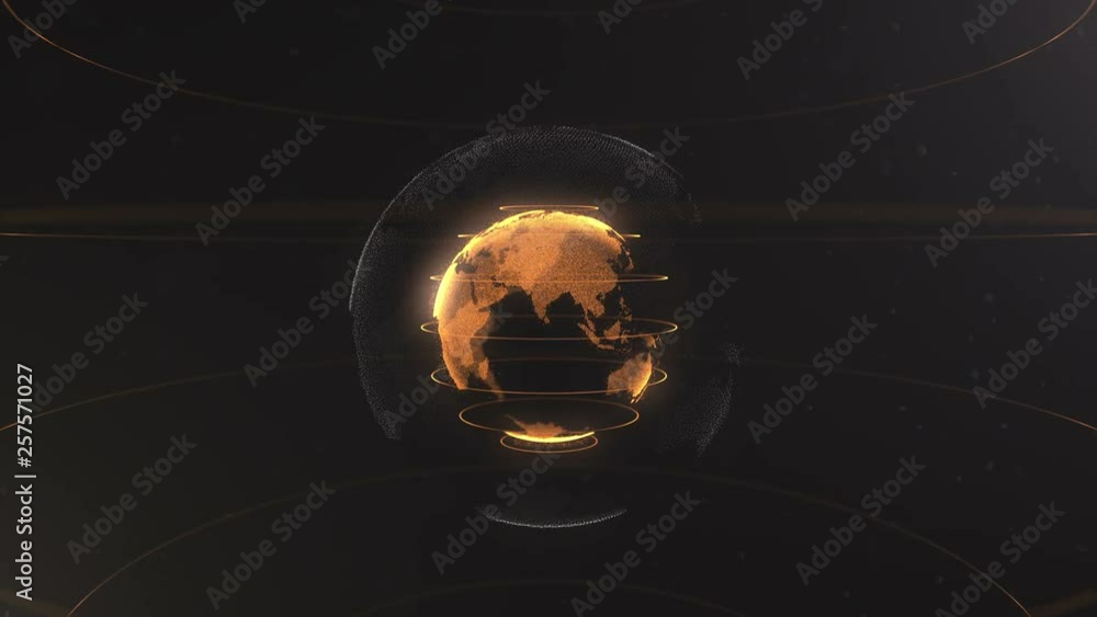 Video of the earth in 3D. Abstract particle. Golden planet inside the ...