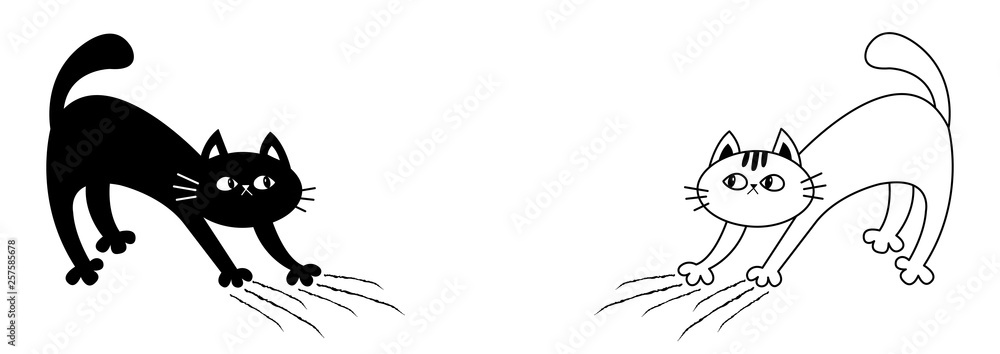 Cat set arch back. Kitten scratching. Scratch track. Doodle linear ...