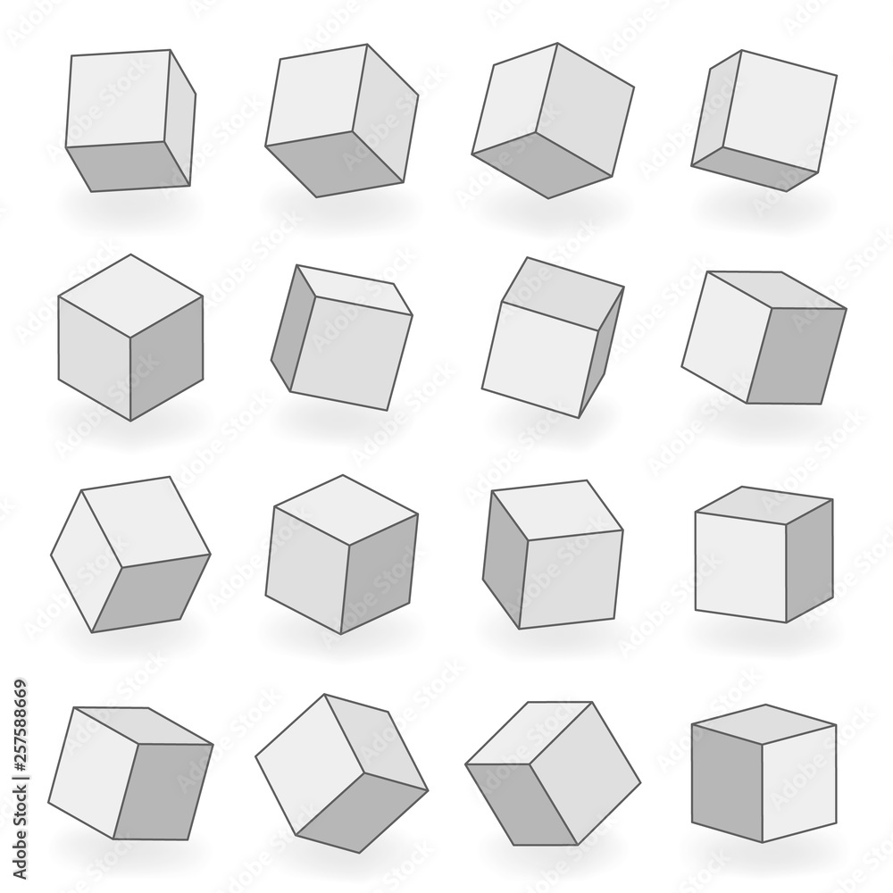 Polygon mesh 3d modeling square blocks volume angle turn isometric ...