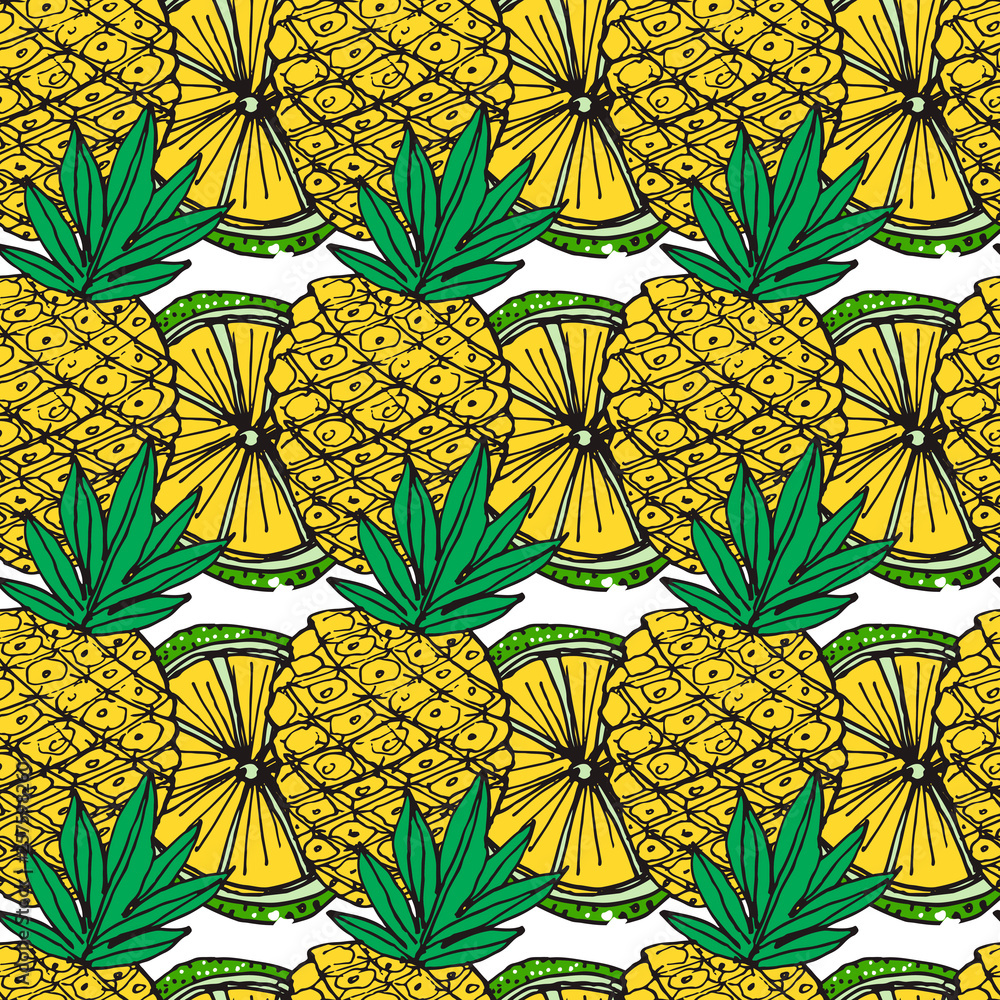 Bright Fruit Pattern With Citrus Fruit And Pineapples. Colorful ...