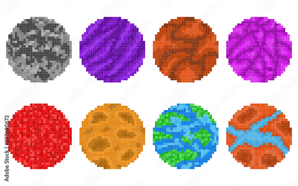 Pixel art planets isolated vector set Stock Vector | Adobe Stock