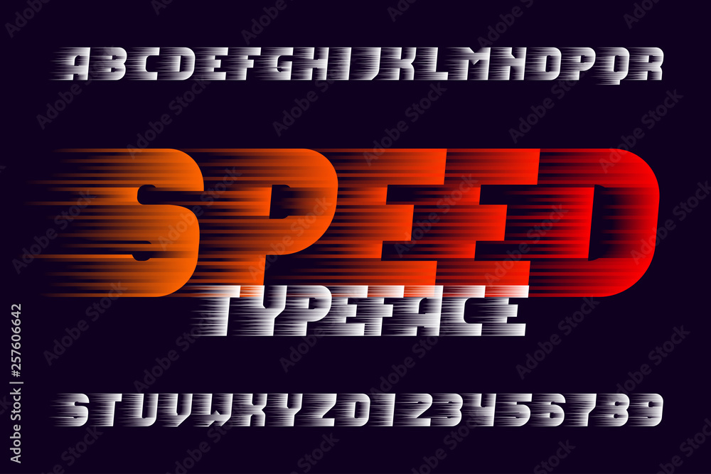 Speed alphabet font. Fast wind effect letters and numbers. Stock vector ...