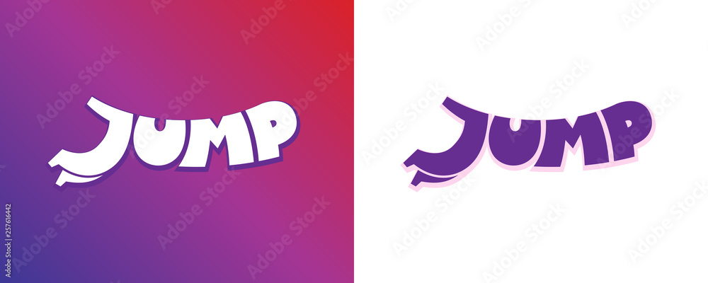 Vetor de Jump word cartoon style. Letter J jumping man body silhouette ...