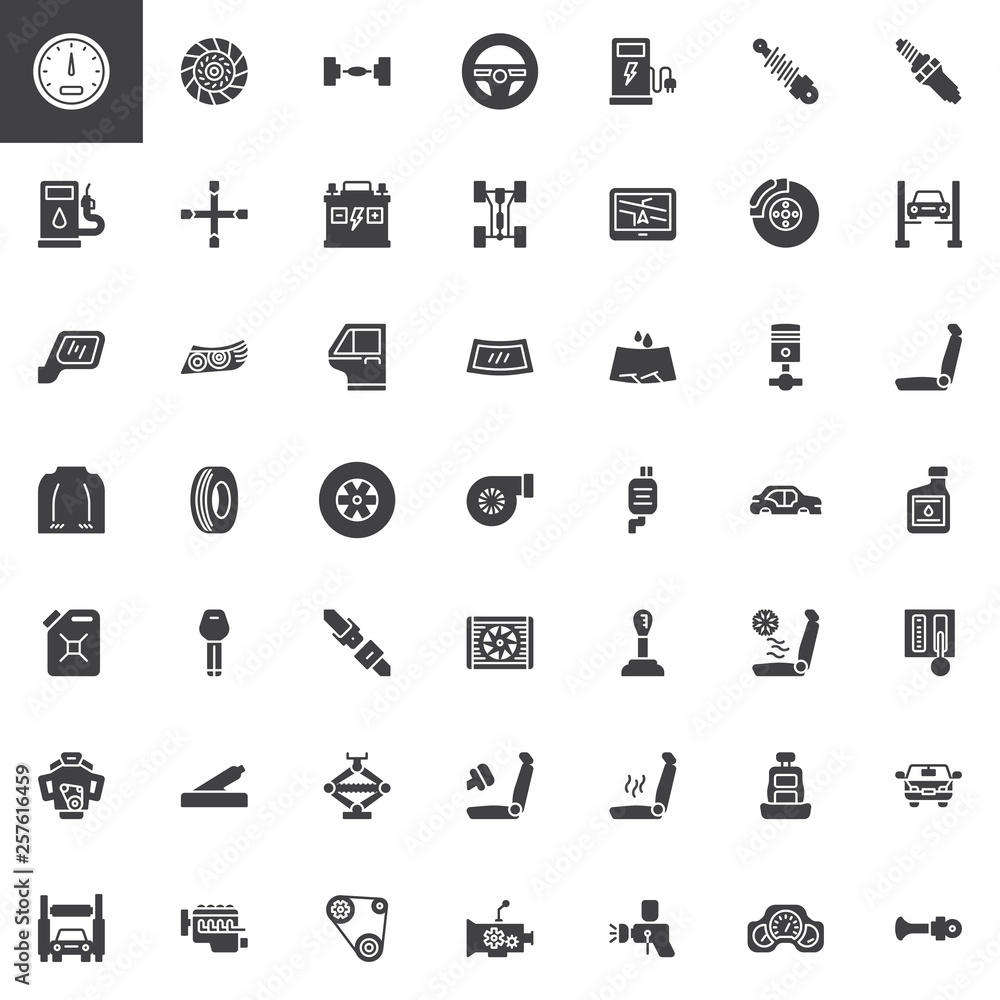 Car parts vector icons set, modern solid symbol collection, filled ...