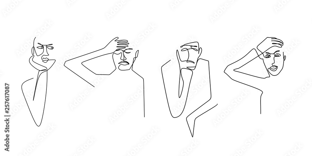 Continuous line drawinging of facial expression sets. Stock Vector ...