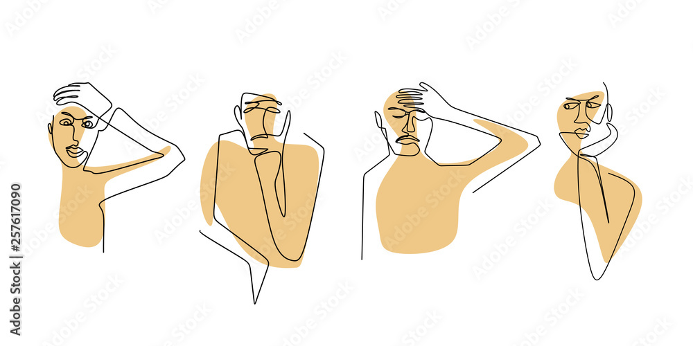 Continuous line drawing of facial expression sets. Stock Vector | Adobe ...