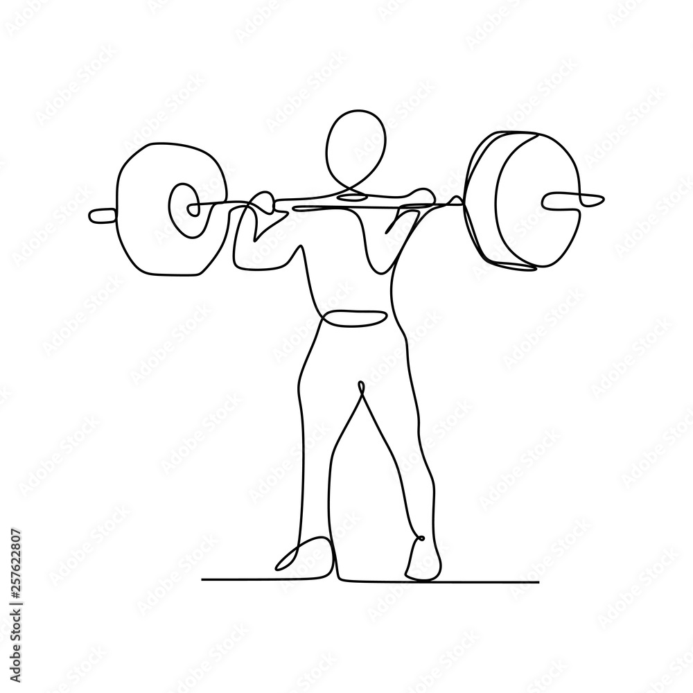 drawing of a continuous line of weightlifting exercise. Stock Vector ...