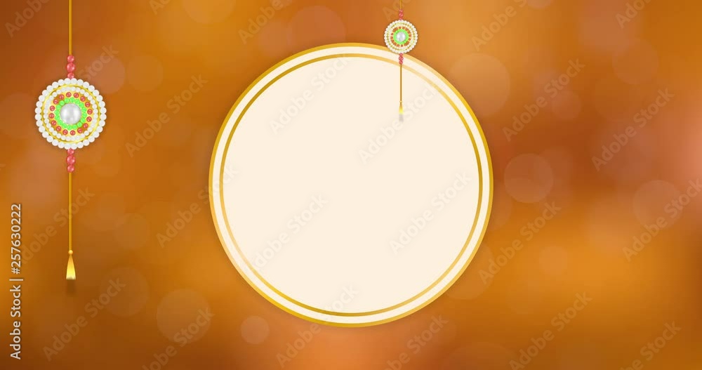 Happy Raksha Bandhan orange greeting animation with hanging beaded ...