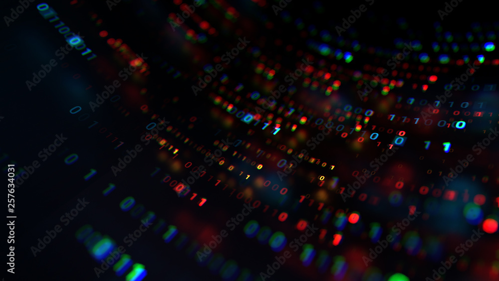 3d Abstract Render Binary Background Zero And One Code Digits Lines Rendered With Depth Of