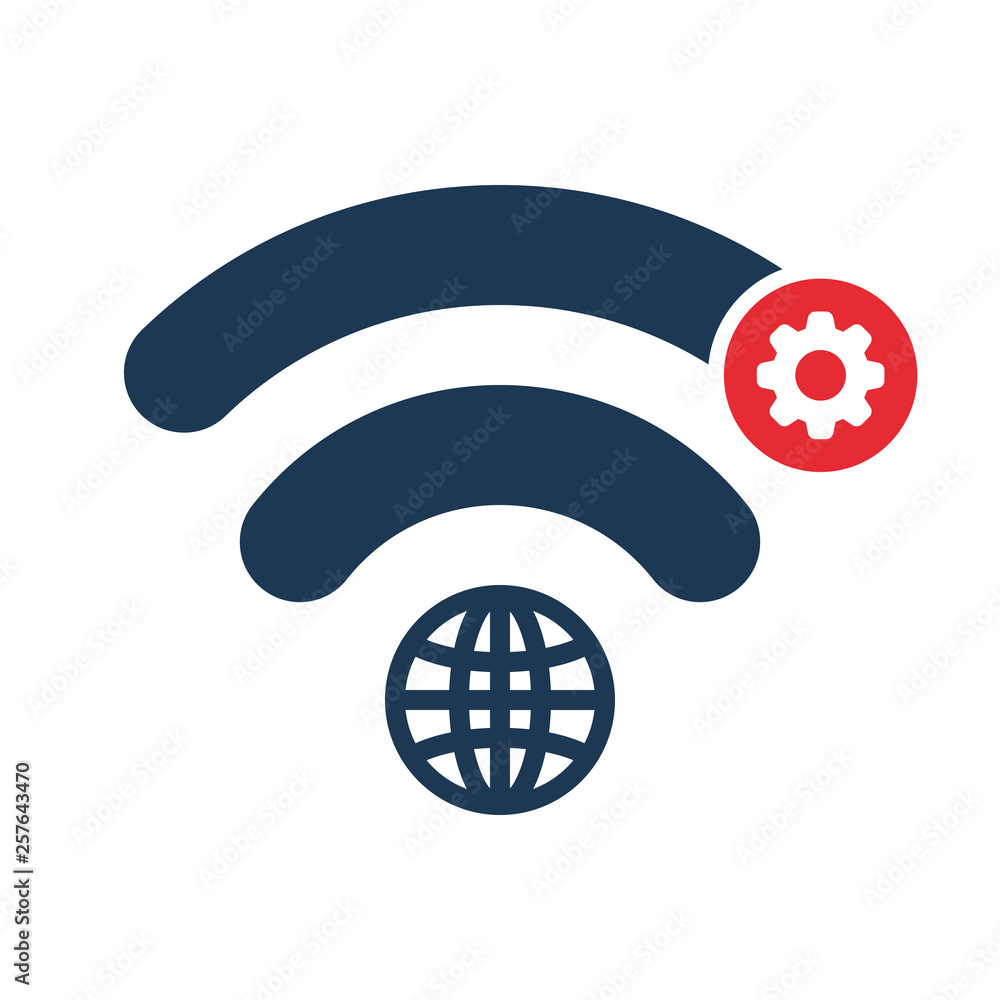 Internet icon with settings sign. Internet icon and customize, setup ...