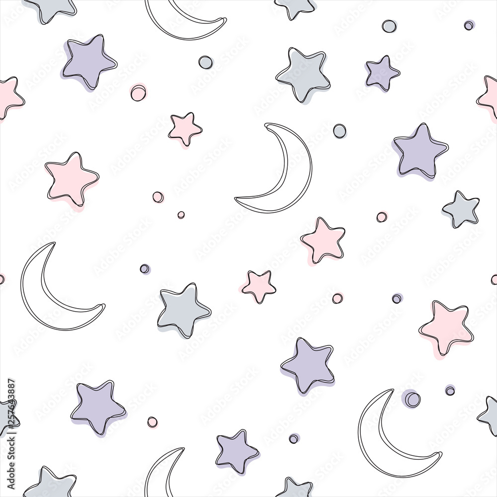 Seamless pattern with stars and moon. Vector background for gift ...