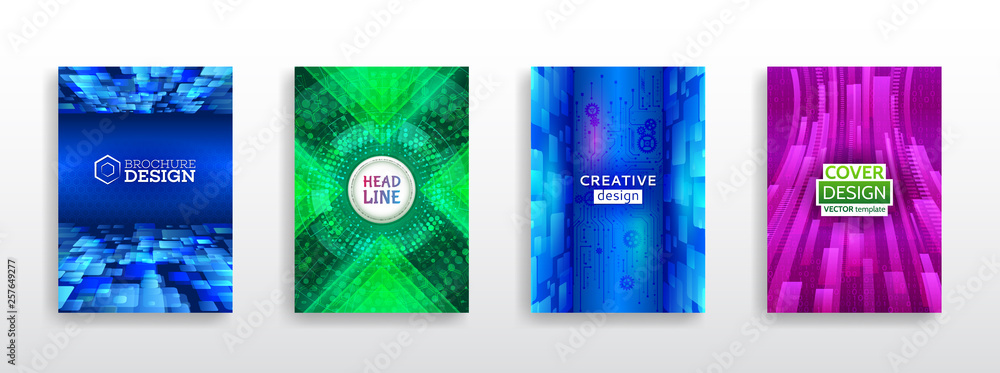 Flyer design of tech elements. Technology modern brochure templates ...