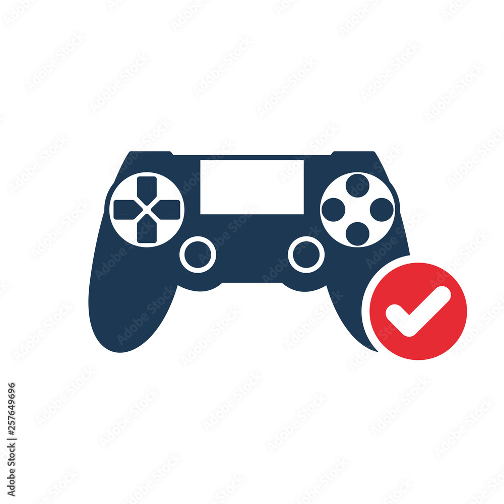Game icon with check sign. Game icon and approved, confirm, done, tick ...