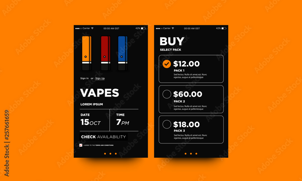 Vape Selling App Interface Design Stock Vector | Adobe Stock