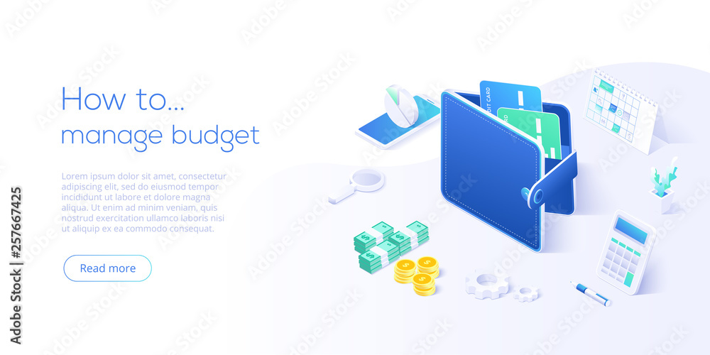 Budget management concept in isometric vector illustration. Money ...