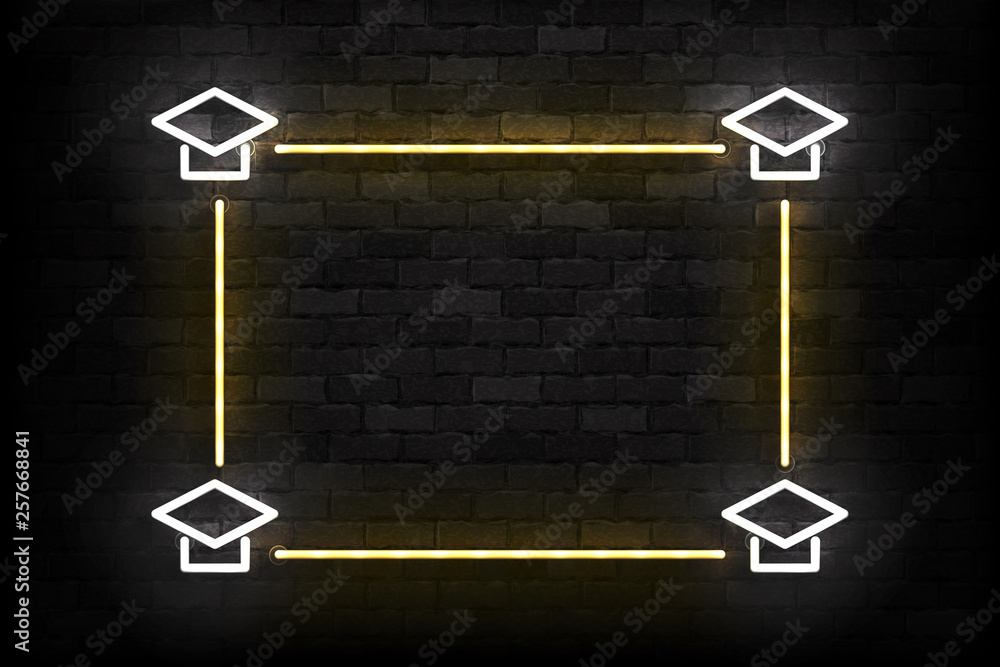 Vector realistic isolated neon sign of Graduation frame logo for ...