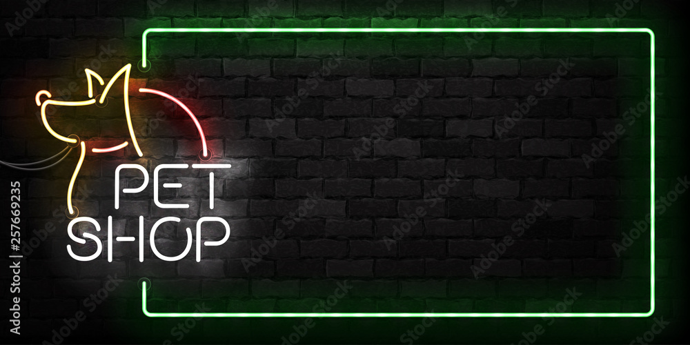 Vector realistic isolated neon sign of Pet Shop frame logo for template ...