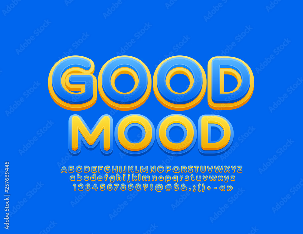 Vector happy card Good Mood with cute colorful Font. Yellow and Blue ...
