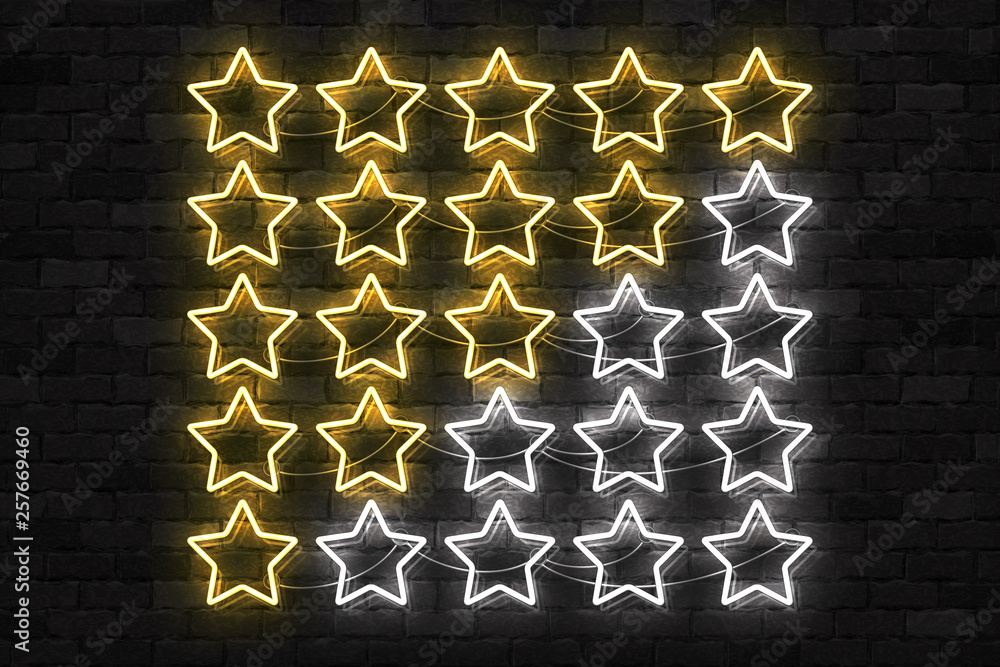 Vector set of realistic isolated neon sign of Five Golden Stars for ...