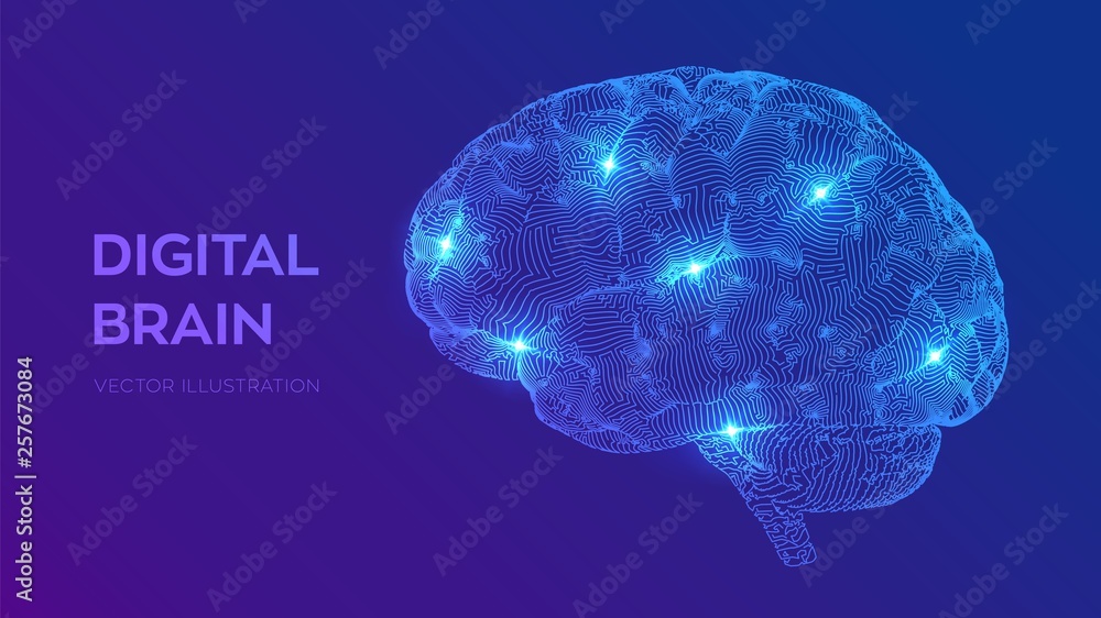 Brain. Digital brain. 3D Science and Technology concept. Neural network ...