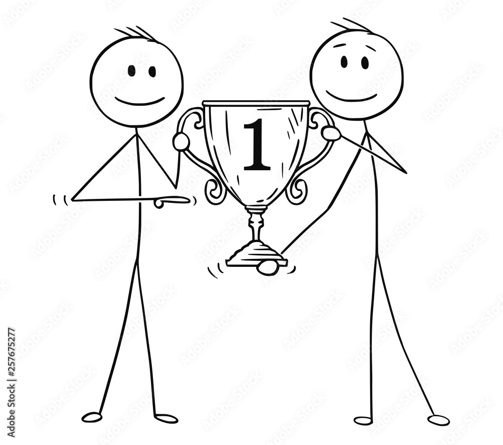 Cartoon stick figure drawing conceptual illustration of two men or ...