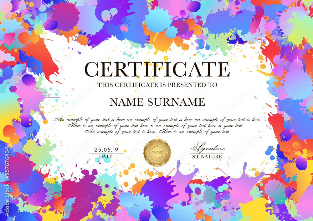 Certificate, Diploma template with colorful pattern background (art ...