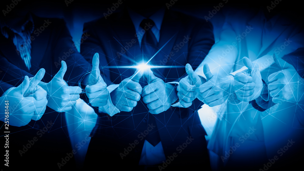 Teamwork of business people raised thumb up, expression you can do it ...