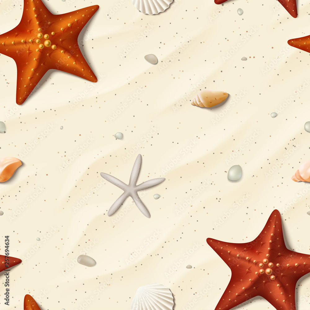 Seamless summer texture with seashells. Vector illustration with ...