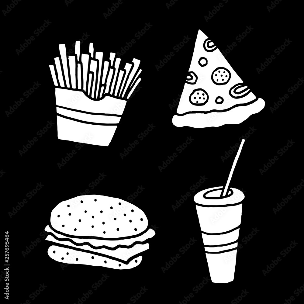 Cute cartoon hand drawn fast food icon set for web sites and apps ...