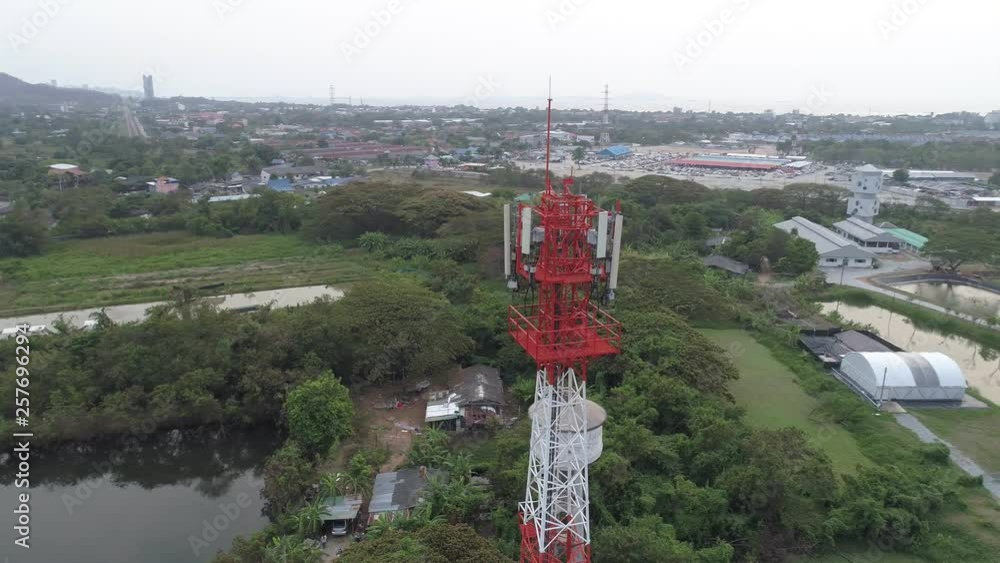 Telecommunication GSM (5G,4G) tower. Antenna and Development of communication systems in urban ...