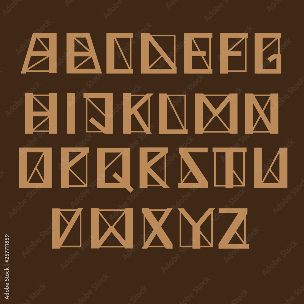 Angular geomertic alphabet, vector set. Letters with thick and thin ...