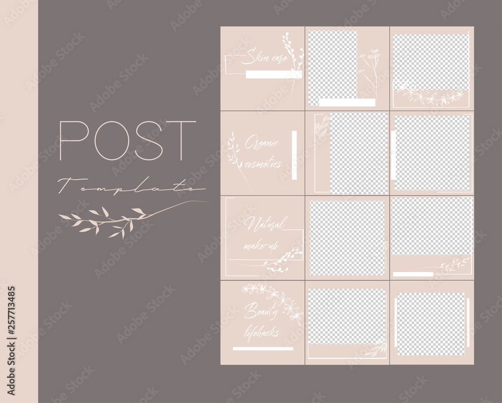Set of Instagram post collages.Vector cover. Design backgrounds for ...