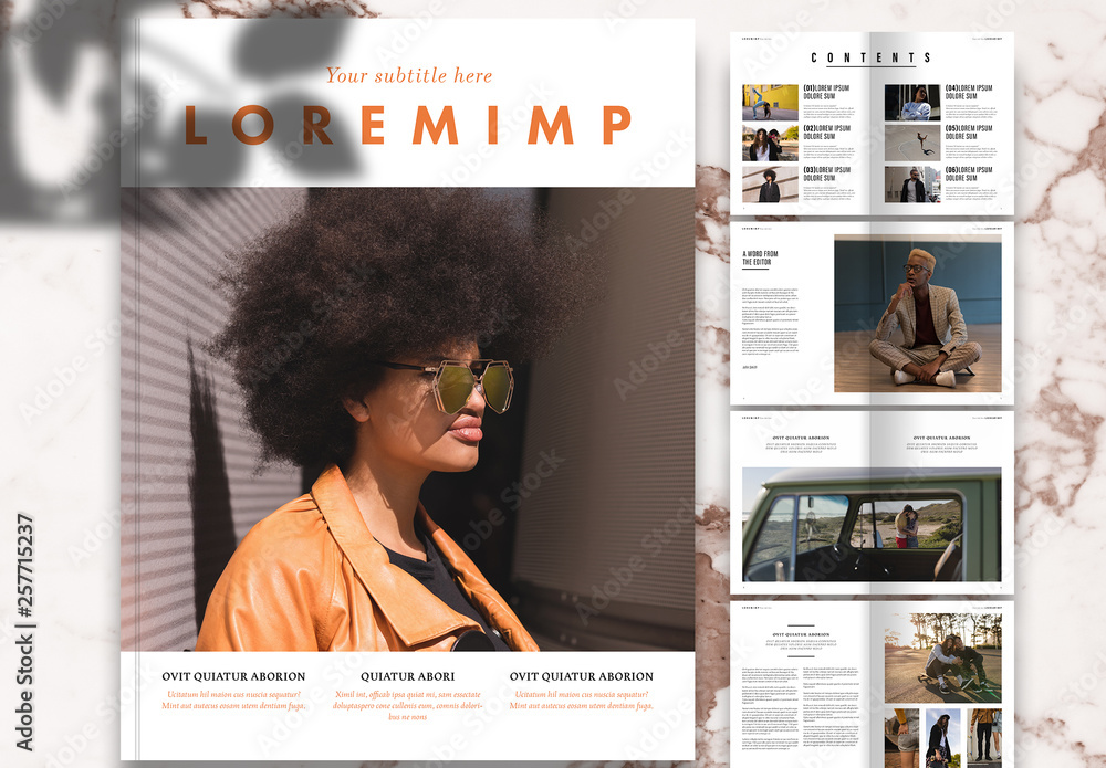 Magazine Layout with Photo Placeholders Stock Template | Adobe Stock