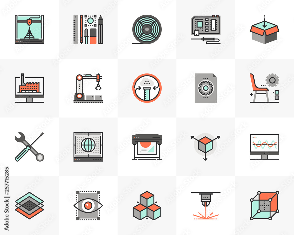3D Printing Futuro Next Icons Pack Stock Vector | Adobe Stock