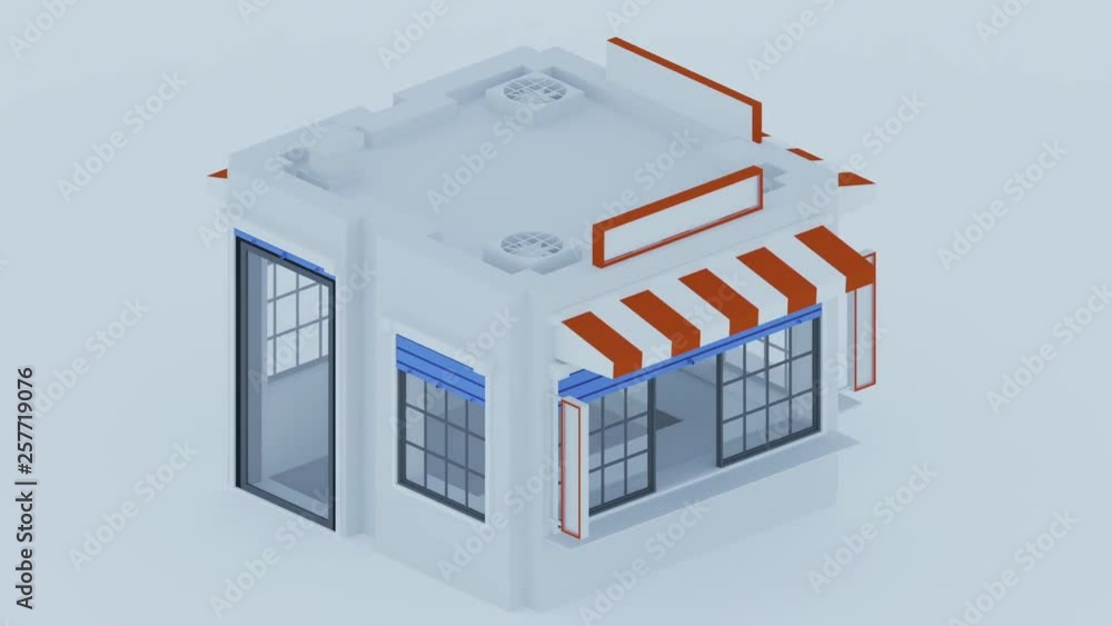 3d animation of isometric scene with rotation 360 degree. Simple models ...