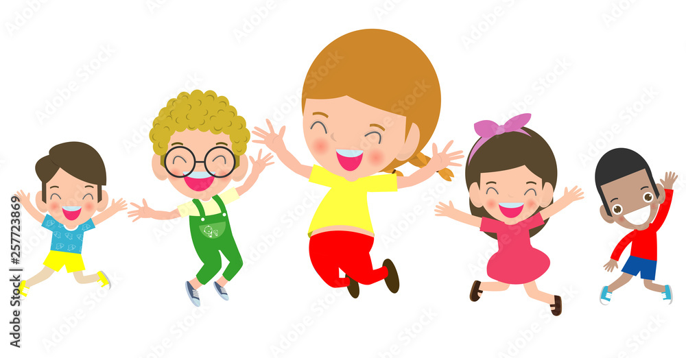 Vector Illustration Of Children Playing, cute kid jumping isolated on ...