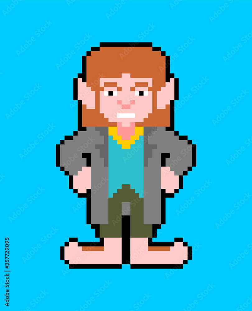 Hobbit pixel art little man isolated. magic homunculus with big legs 8 ...