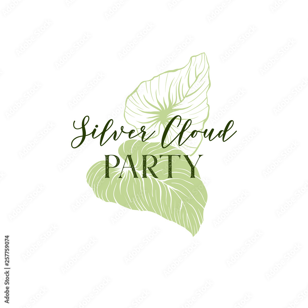 Silver cloud party hand drawn vector logo layout. Outline and ...