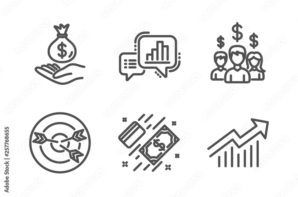 Targeting, Salary employees and Income money icons simple set. Graph ...