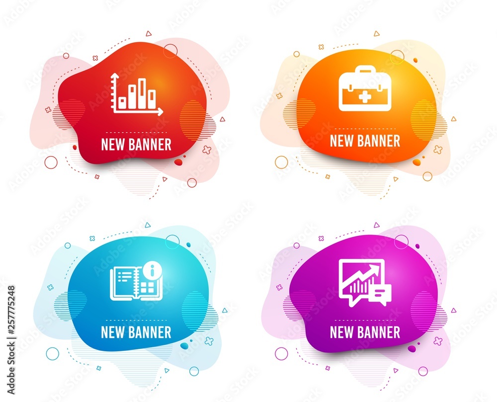 Liquid badges. Set of First aid, Instruction info and Diagram graph ...